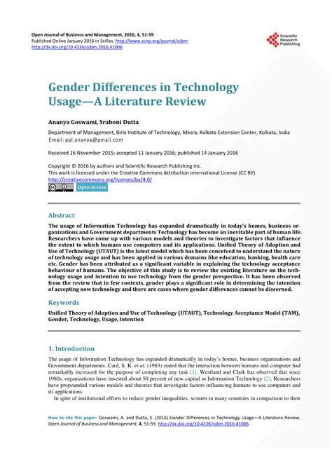 PDF Gender Differences In Technology UsageA Literature Review