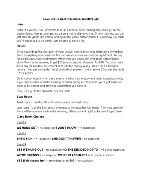 Lovelust Project Stockholm Walkthrough Pdf