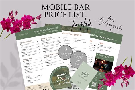 Mobile Bar Pricing Template Mobile Bar Price List Canva Template Bar Business Template Small