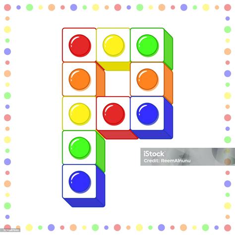 블록 알파벳 영어 문자 P 블록 색칠 스트로크 다채로운 원 현대적인 스타일 그리기 공부에 대한 스톡 벡터 아트 및 기타 이미지