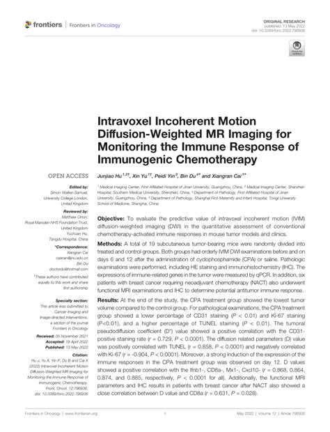 Pdf Intravoxel Incoherent Motion Diffusion Weighted Mr Imaging For