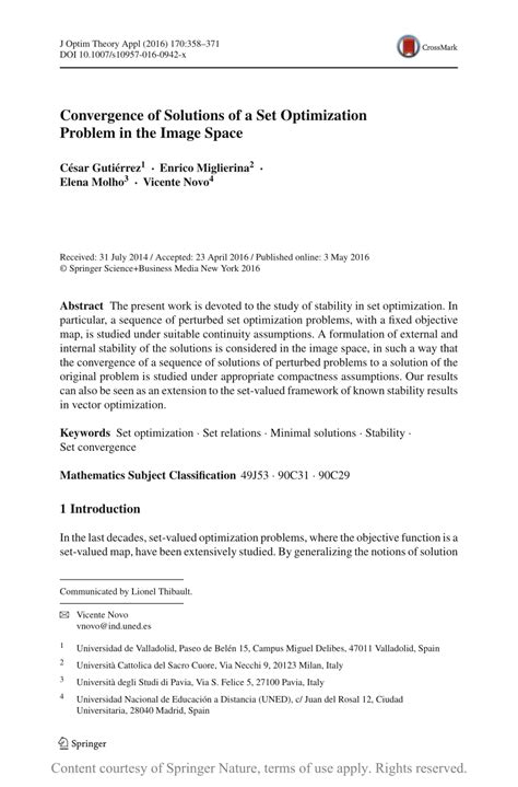 Convergence Of Solutions Of A Set Optimization Problem In The Image