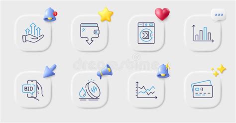 Wallet Diagram Chart And Card Line Icons For Web App Printing Vector Stock Vector