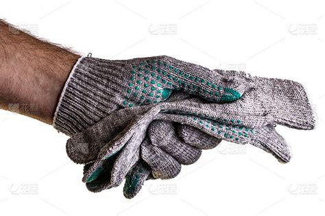 男手在施工手套显示在白色背景隔离