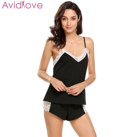 Avidlove Women Sexy Pajama Set Summer V Neck Lace Sex Lingerie Set Cami Top Shorts Pajamas Women