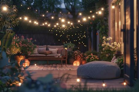 Premium Photo Create A Cozy Outdoor Seating Area With String Lig