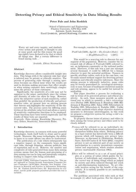 Pdf Detecting Privacy And Ethical Sensitivity In Data Mining Results
