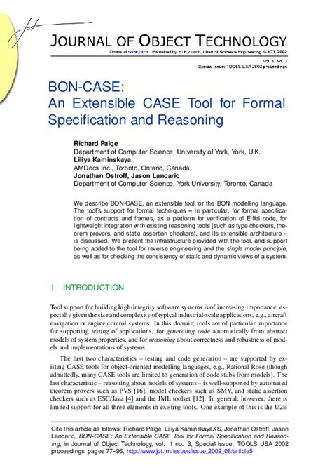 pdf bon case an extensible case tool for formal specification and