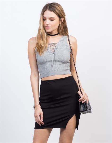 Basic Side Slit Mini Skirt Little Black Skirt Front Slit Mini Skirt 2020ave