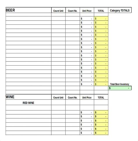 15 Bar Inventory Templates Free Sample Example Format Download