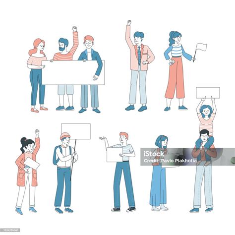 포스터 를 들고 있는 사람들 벡터 만화 일러스트 시위 항의 행동주의 투표 개념 공란에 대한 스톡 벡터 아트 및 기타 이미지 공란 데모 만화 Istock