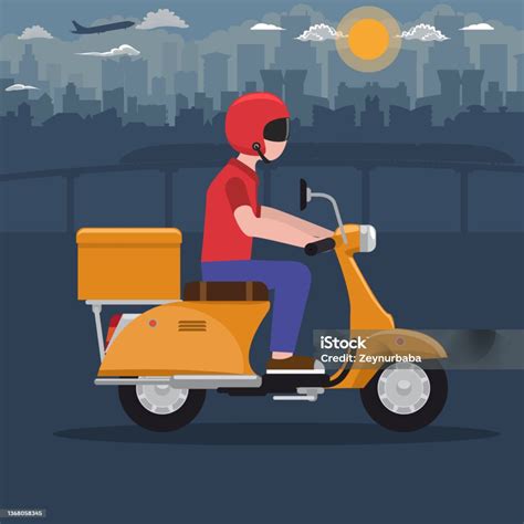 스쿠터 나 오토바이에 타고 남자 헬멧 배달 개념 플랫 및 솔리드 컬러 벡터 일러스트레이션 공란에 대한 스톡 벡터 아트 및 기타 이미지 Istock