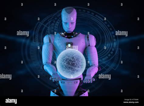 D Rendering Robot Working With Virtual Display Stock Photo Alamy