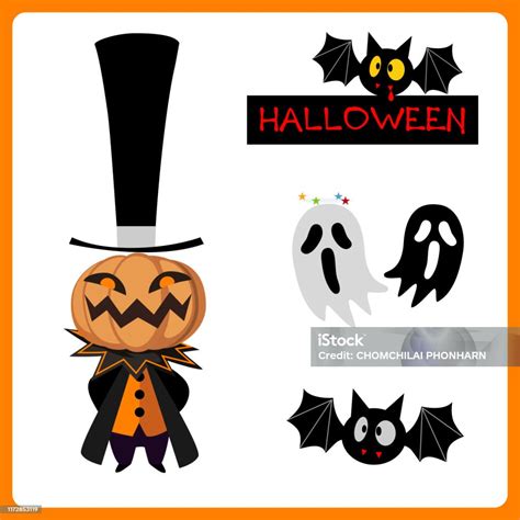 작은 유령과 박쥐 유령 할로윈 만화 호박 머리 벡터 잭오랜턴 일러스트 10월에 대한 스톡 벡터 아트 및 기타 이미지 10월
