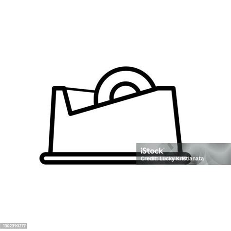 마스킹 테이프 아이콘 벡터 일러스트레이션 디스펜서 박스 심볼 디자인의 흑백 절연 윤곽 스카치 테이프 관 신체 부분에 대한 스톡 벡터 아트 및 기타 이미지 Istock