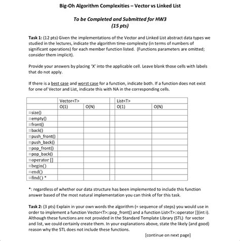 Solved Big Oh Algorithm Complexities Vector Vs Linked List