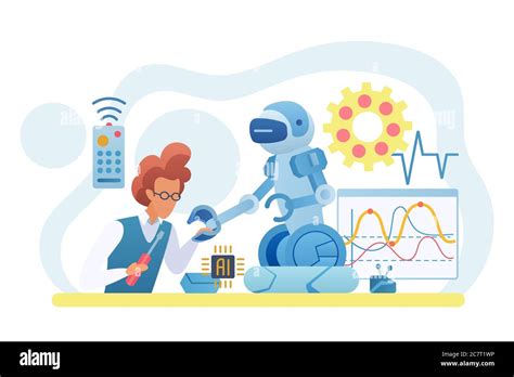 Scientist Creating Robot Flat Vector Illustration Engineer Working On
