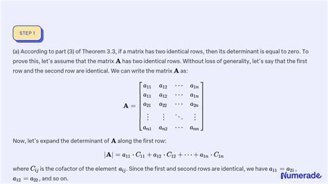 Solvedlet 𝐀 Be An N ×n Matrix Having Two Identical Rows A Use Part