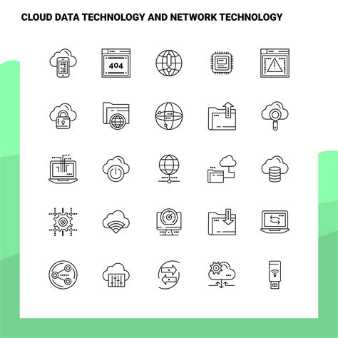Set Of Cloud Data Technology And Network Technology Line Icon Set 25