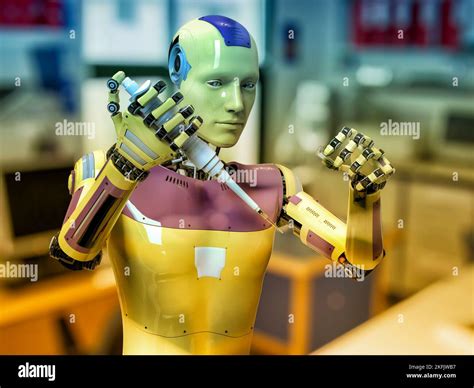 Humanoid Robot Working In Laboratory Conceptual Illustration Stock