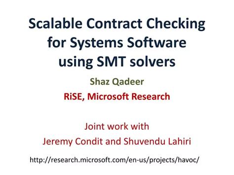 Ppt Scalable Contract Checking For Systems Software Using Smt Solvers