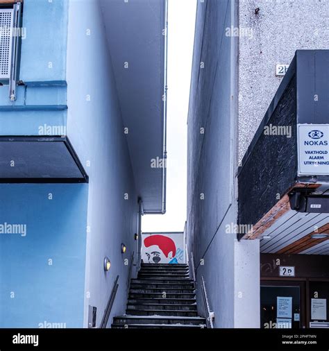 Sandnes Norway March 11 2023 Narrow Gap And Concrete Stairs Between