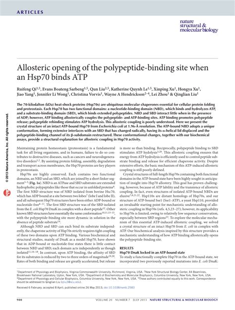 Pdf Allosteric Opening Of The Polypeptide Binding Site When An Hsp70