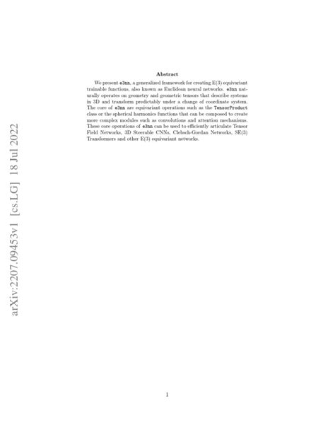 E3nn Euclidean Neural Networks Pdf Tensor Matrix Mathematics