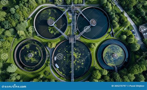 Aerial View Of Wastewater Treatment Plant Filtration Of Dirty Or