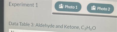 Solved Experiment 1 Photo 1 Photo 2 Data Table 3 Aldehyde And Ketone