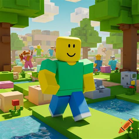 A Bright Cartoon Style Illustration Of A Roblox Garden Filled With