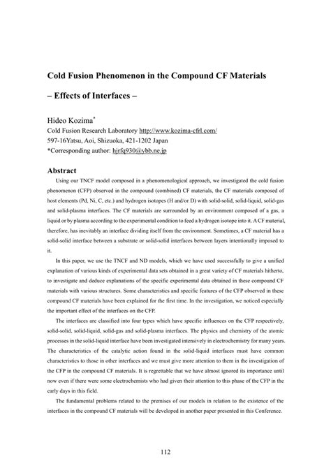 Pdf Cold Fusion Phenomenon In The Compound Cf Materials Effects Of Interfaces