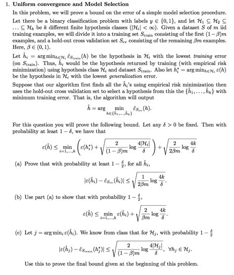 Machine Learning Uniform Convergence And Model Selection Question