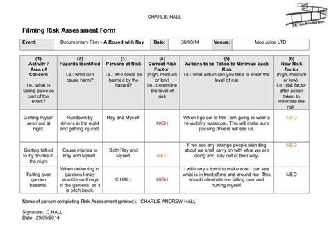 Filming Risk Assessment Form