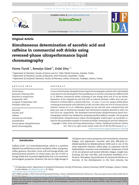 Pdf Simultaneous Determination Of Ascorbic Acid And Caffeine In