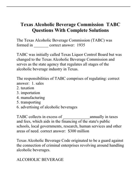 Texas Alcoholic Beverage Commission TABC Tests Compilation Bundle Stuvia US