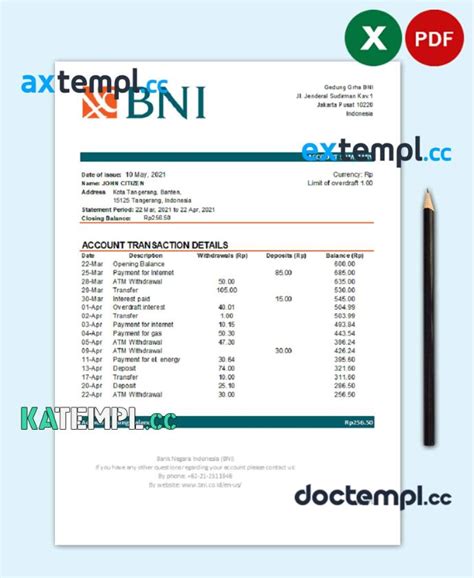 Sample Indonesia Bank Negara Indonesia Bni Bank Statement Easy To