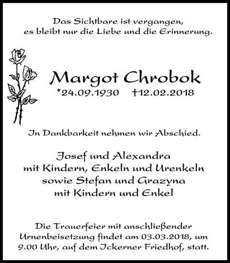 Traueranzeigen Von Margot Chrobok Trauer In Nrwde