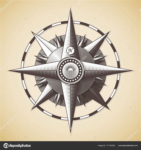 Vintage Old Antique Nautical Compass Rose — Stock Vector