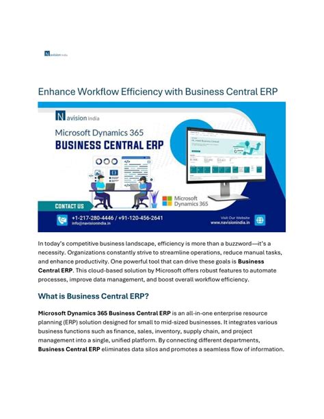 Ppt Enhance Workflow Efficiency With Business Central Erp Powerpoint
