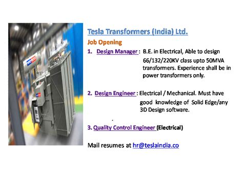 Vacancy In Tesla Transformers India Ltd Roopa Mishra