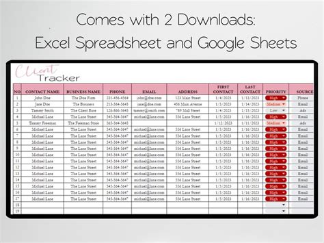 Client Tracker Template Google Sheets Excel Spreadsheet Excel