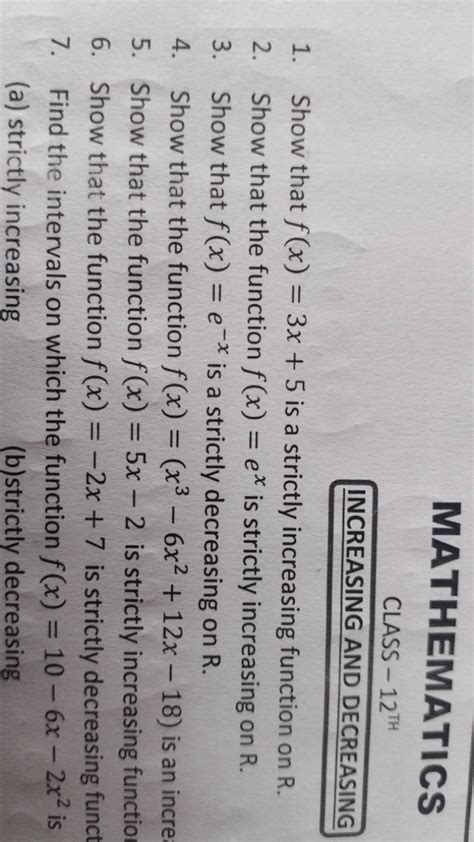 Mathematics Class −12th Increasing And Decreasing Filo