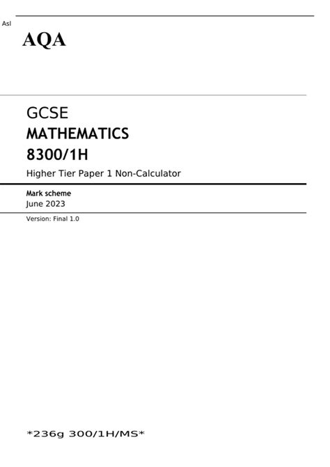 Aqa Gcse Mathematics Higher Tier Paper 1 Question Paper And Mark Scheme 2023 Stuvia Us
