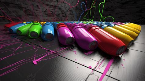 스프레이 캔에 연결된 3d 렌더링 컴퓨터 마우스 빨간색 녹색 배경 도시 예술 배경 연결 배경 이미지 Hd 빨간색 녹색 도시 예술 연결 배경 사진 무료 다운로드