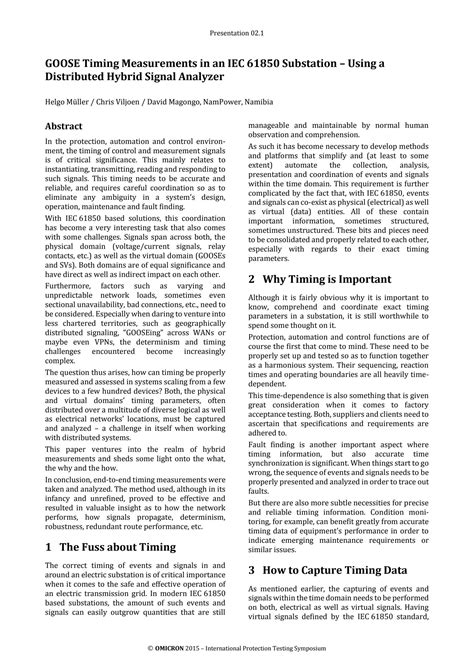 Solution Goose Timing Measurements In An Iec 61850 Substation Using