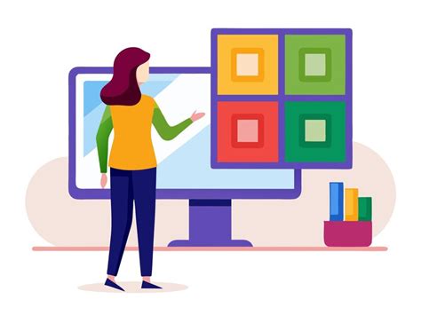 Premium Vector Girl Selected Box On Computer Monitor Modern Technologies And Services Ui