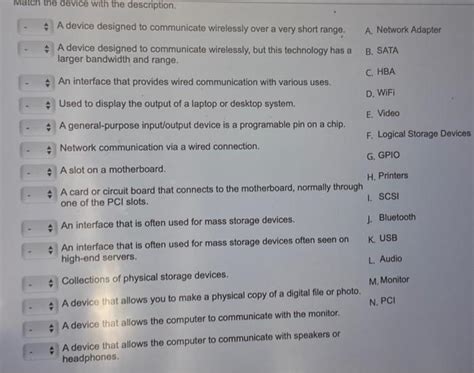 Solved Match The Device With The Description A Device