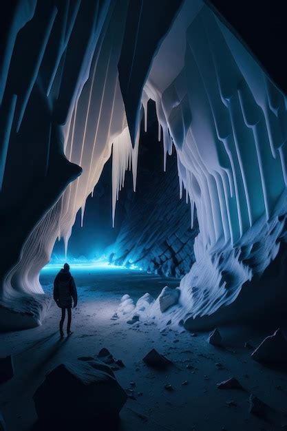 Premium Ai Image Person Exploring Cave Generative Ai