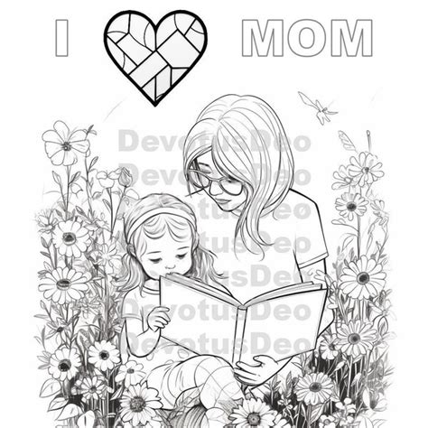 Mother Daughter Coloring Page Etsy